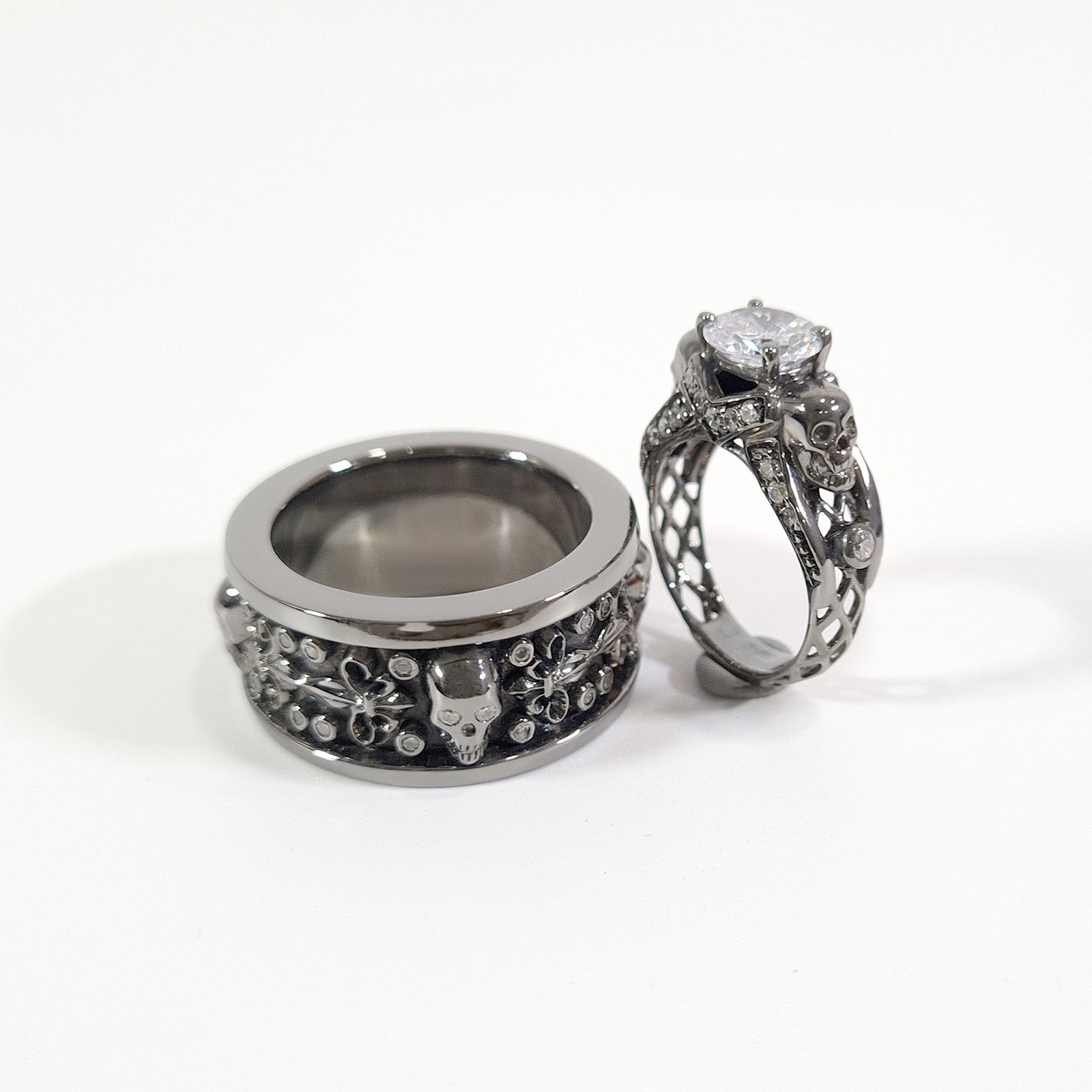 2.75TCW Diamond Skull Ring Set Gothic Skull Engagement Rings – Dfine ...