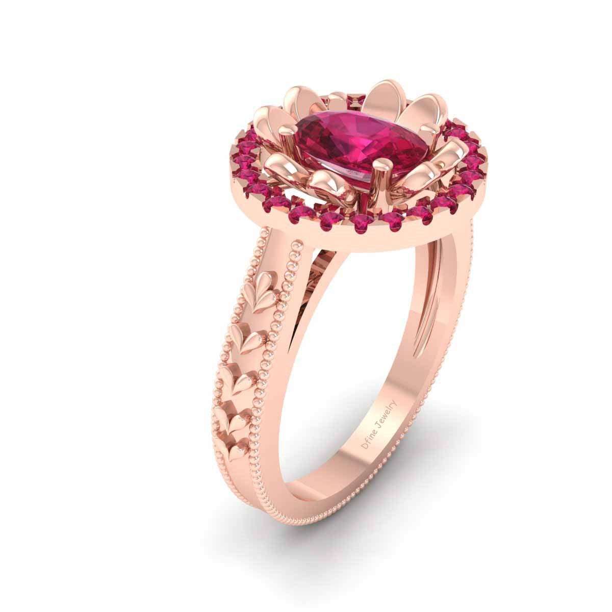 Flower Petal Ruby Engagement Ring Milgrain Edge Wedding Ring – Dfine ...