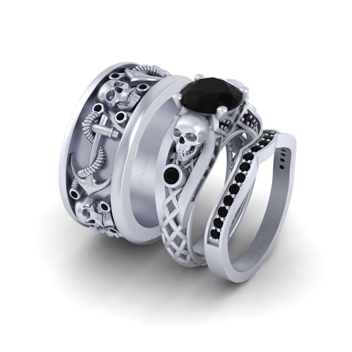 Skull Engagement Ring Set His and Her Anchor Skull Couple Rings – Dfine ...