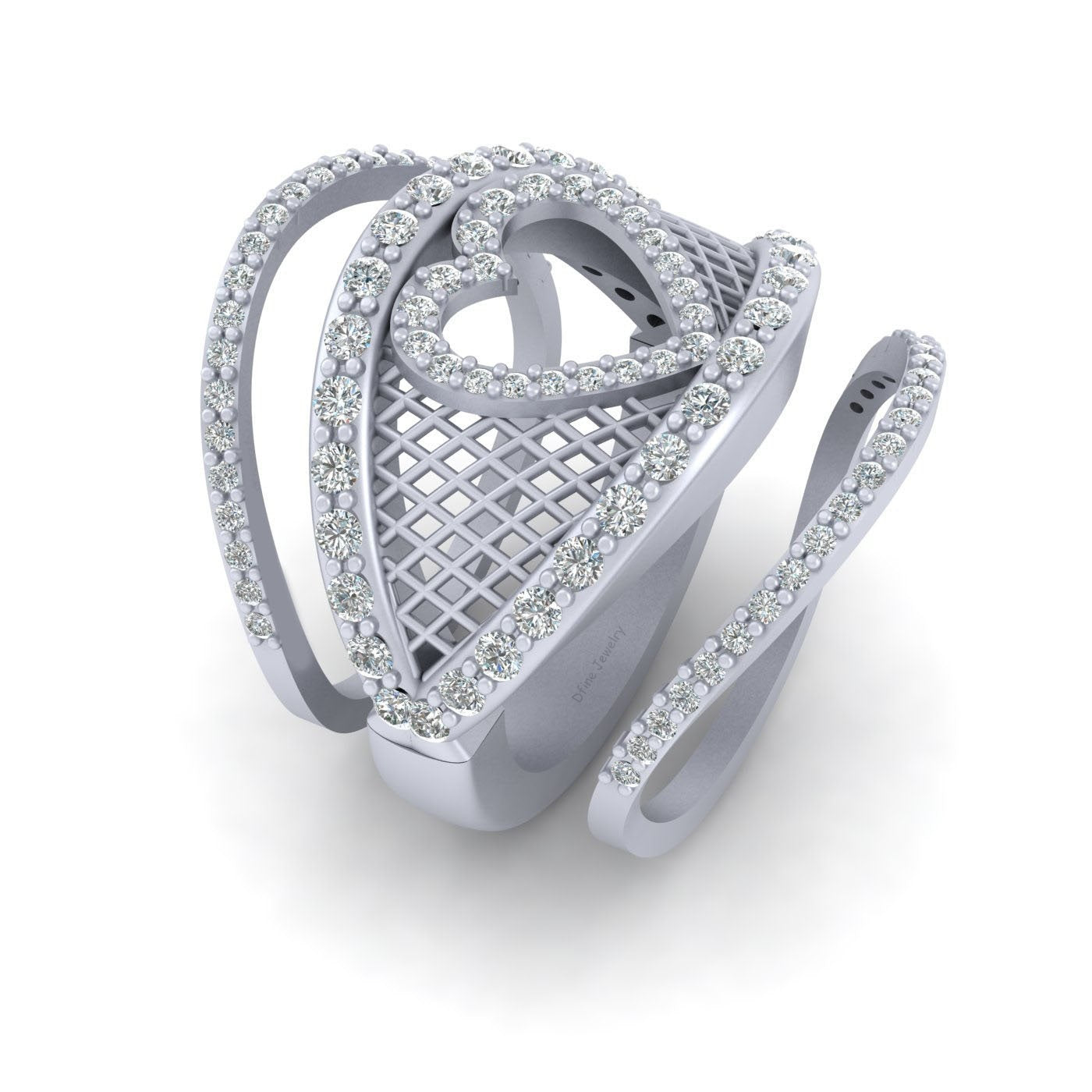 Diamond Heart Bridal Set Sterling Silver Mesh Heart Wedding Ring Set ...