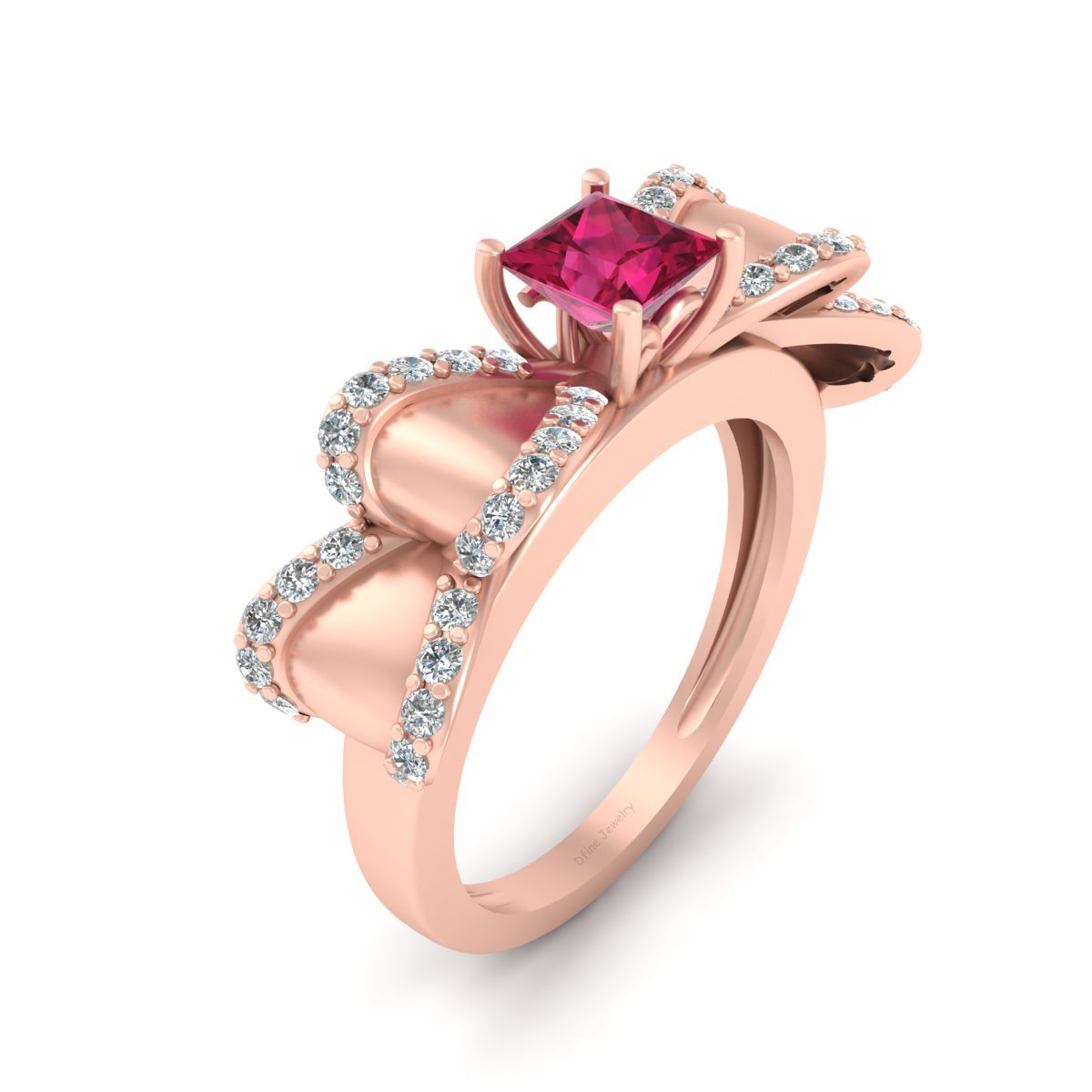 Princess Cut Ruby Engagement Ring Classic Bow Ring Womens – Dfine ...